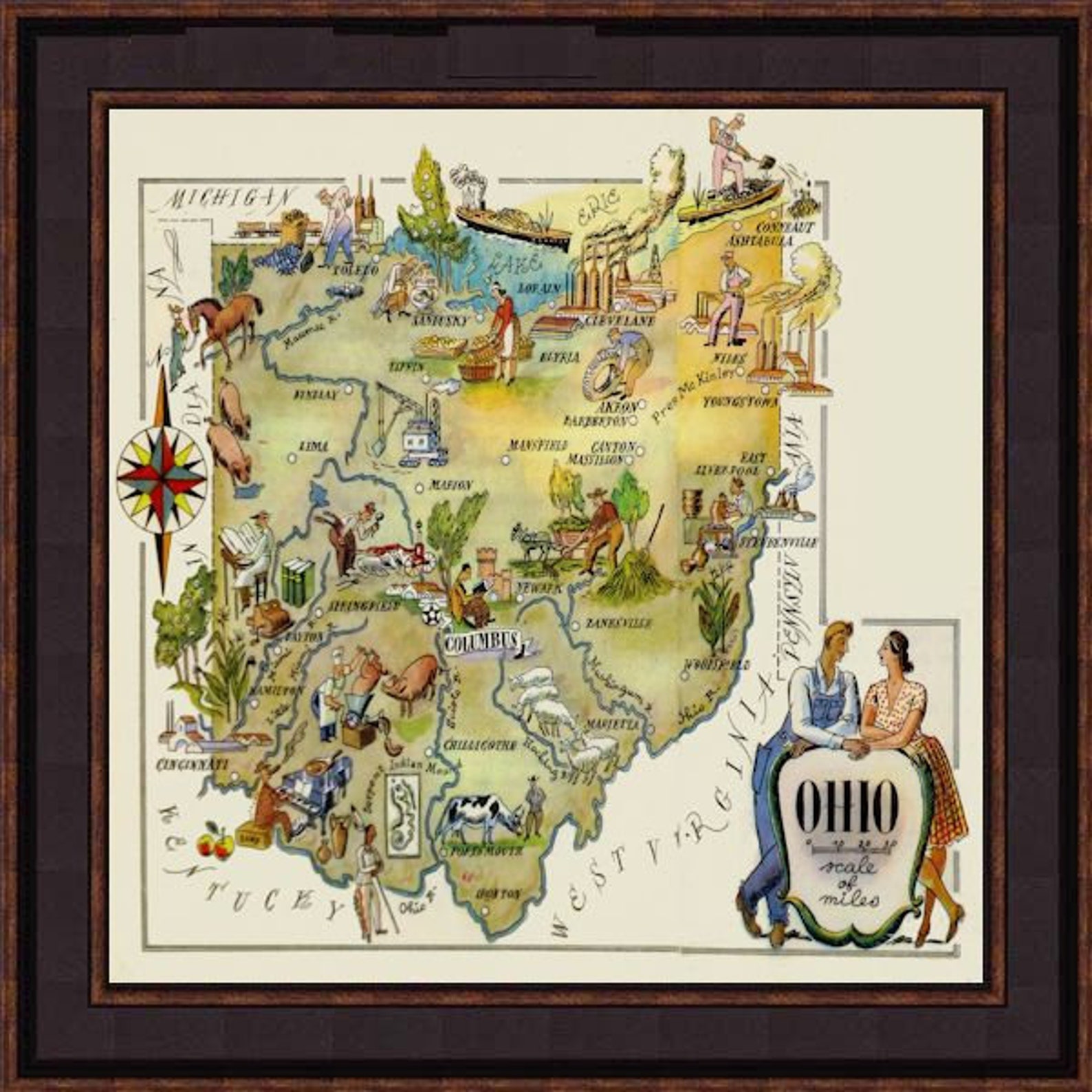 Vintage 1940's Map of Ohio Giclee Print | Etsy