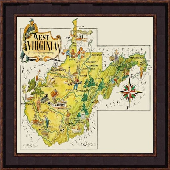 Vintage 1940's Map of West Virginia Giclee Print | Etsy