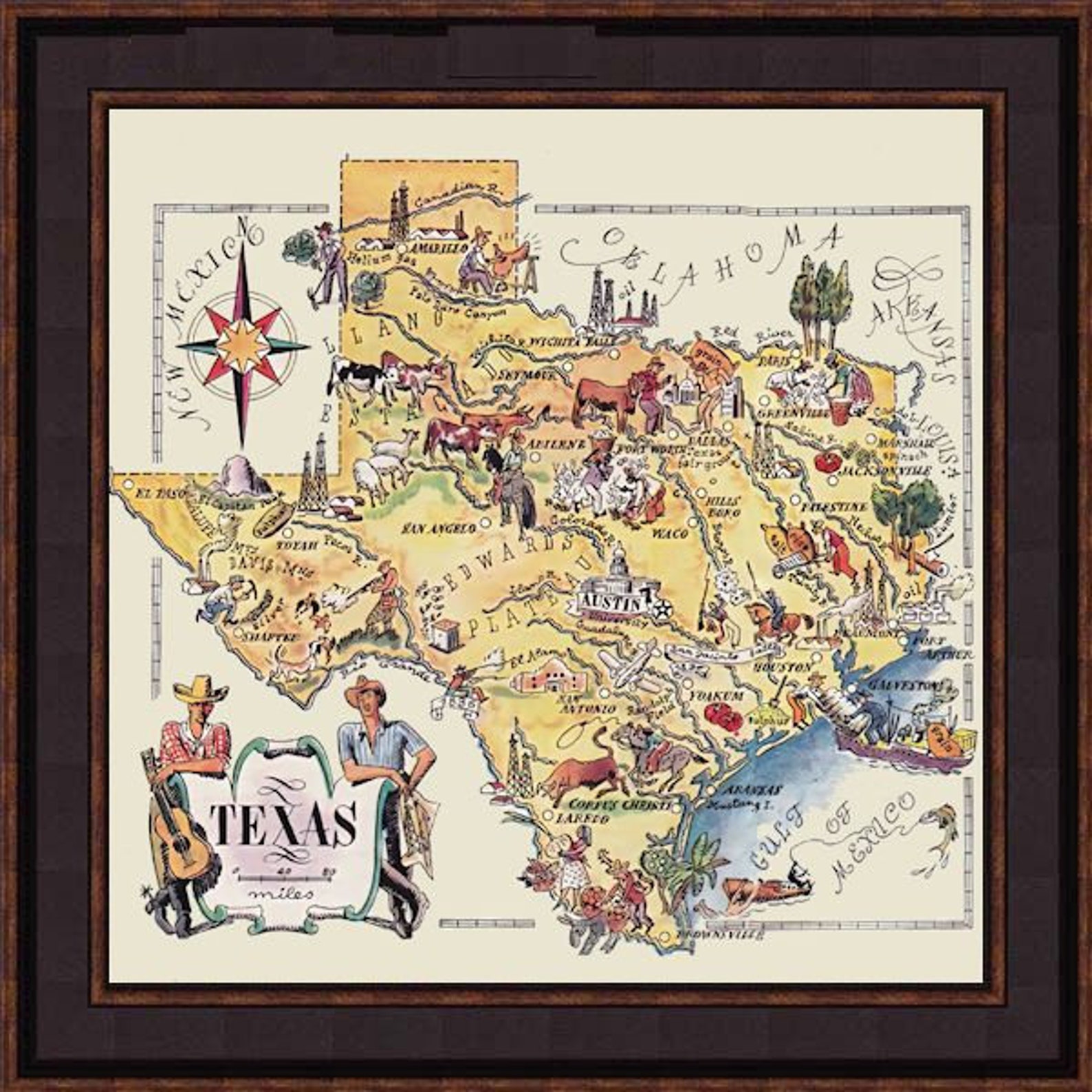 Vintage 1940's Map of Texas Giclee Print - Etsy