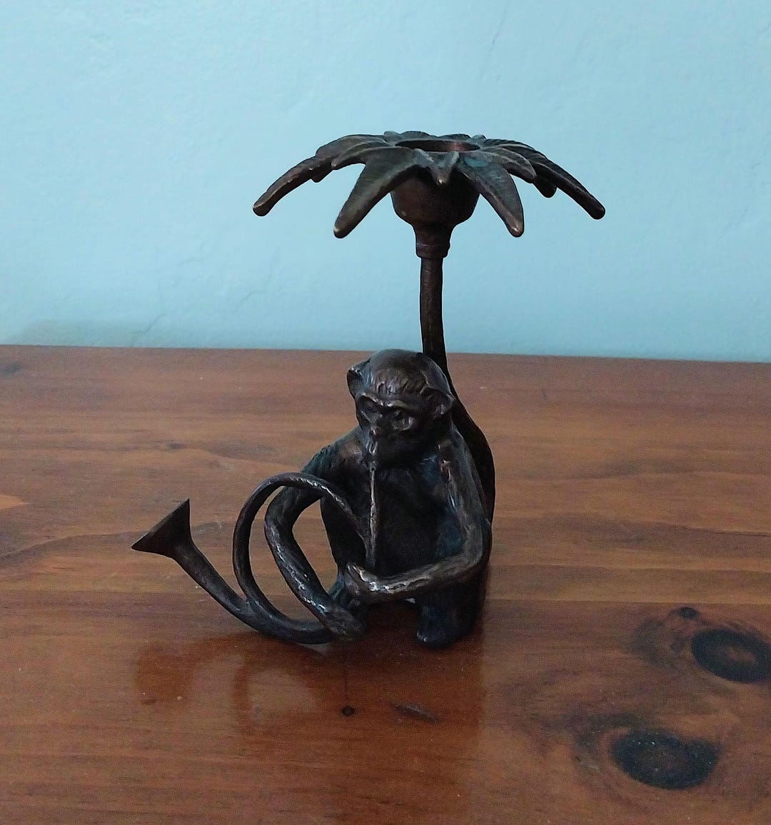 Vintage Bronze Monkey Playing Horn Candle Holder - Etsy