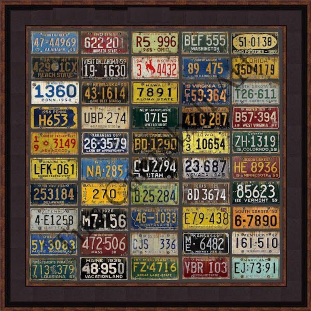 50 Antique State License Plates Giclee Print & Jigsaw Puzzle by Tim ...