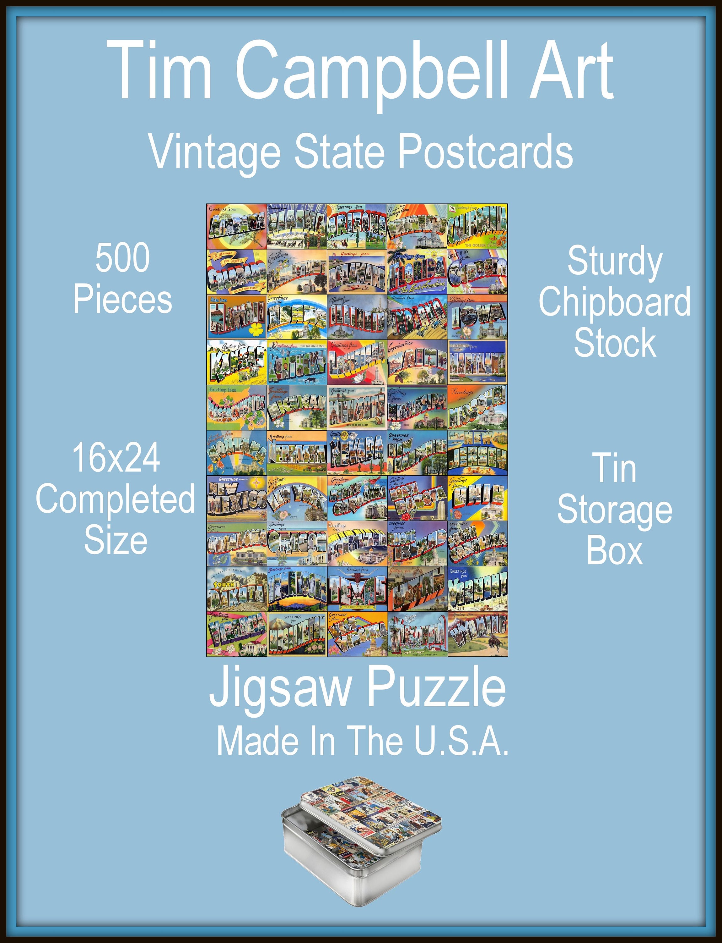 Vintage State Postcards Jigsaw Puzzle - Etsy