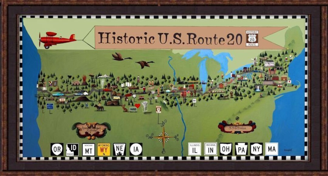 Historic Route 20 Map Giclee Print by Tim Campbell - Etsy