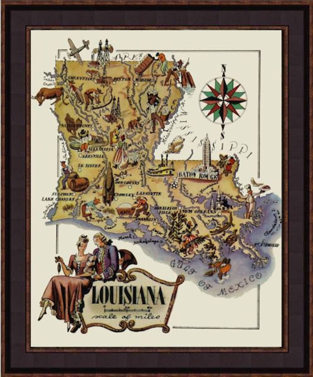 Vintage 1940's Map of Louisiana Giclee Print - Etsy
