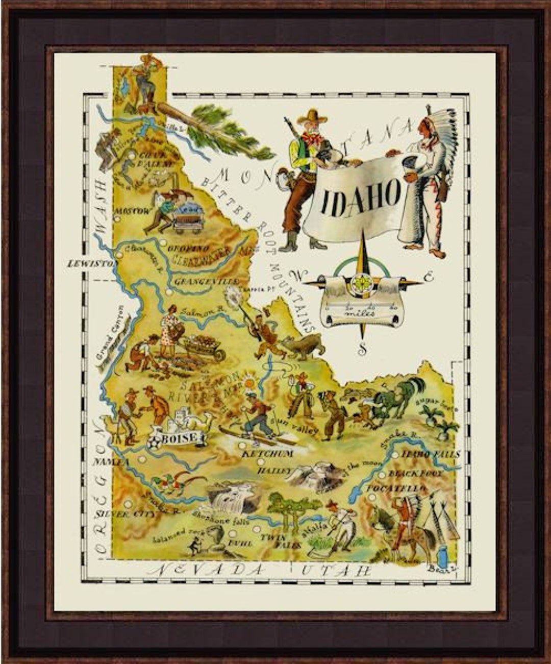 Vintage 1940's Map of Idaho Giclee Print - Etsy
