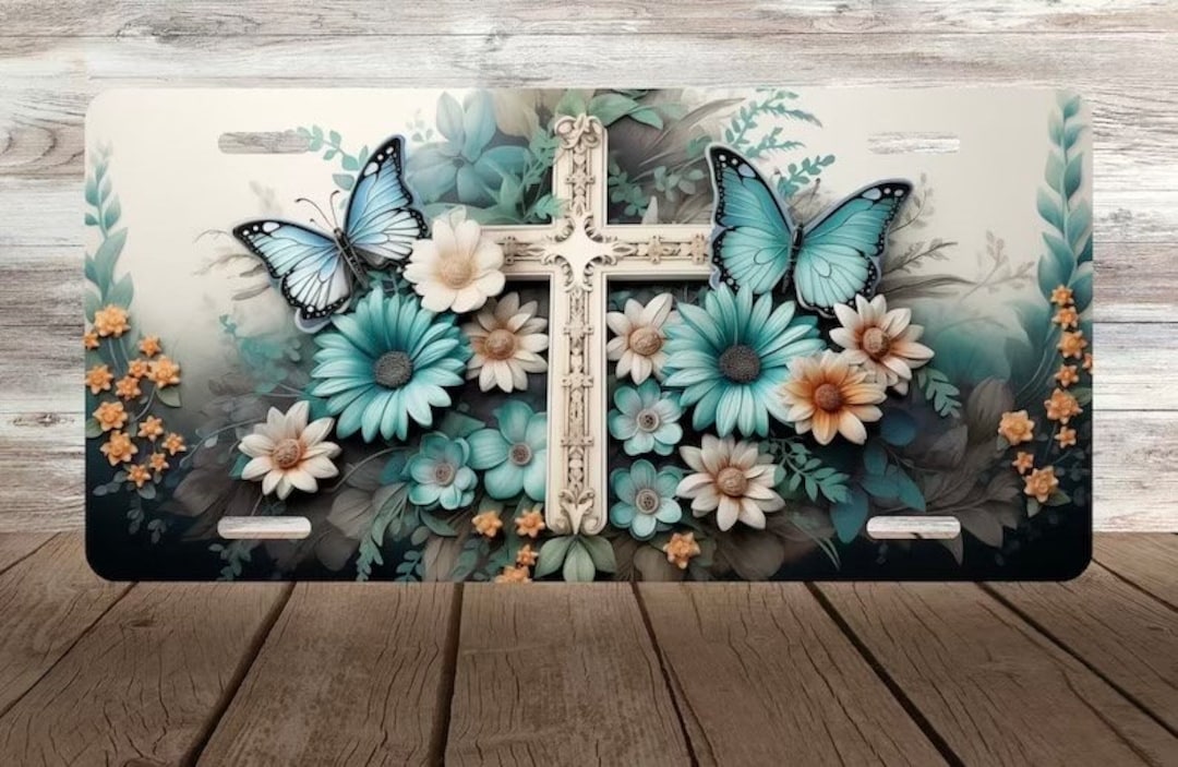Floral Cross Butterfly License Plate/ Christian License Plate/religious ...