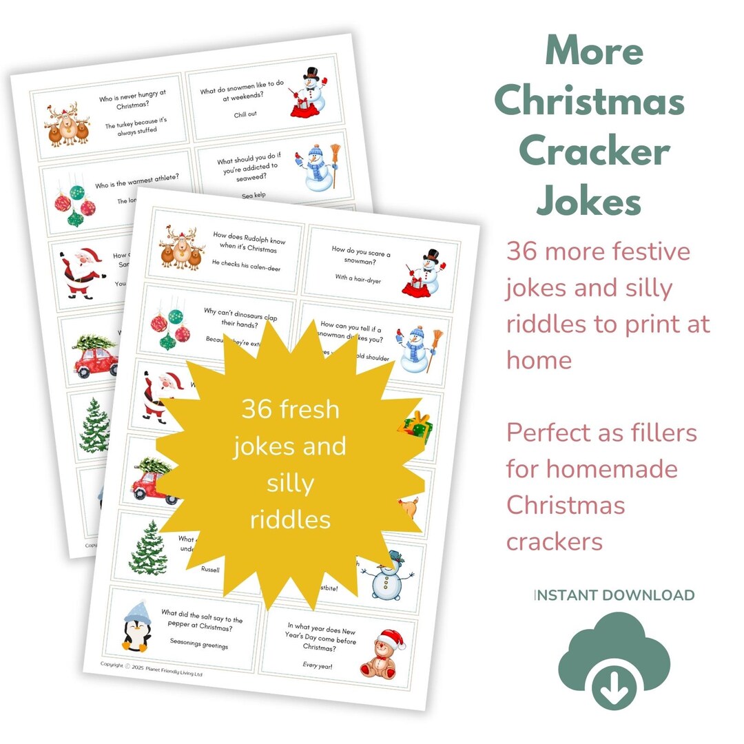 Christmas Cracker Jokes: 36 Printable Jokes and Riddles for Homemade ...