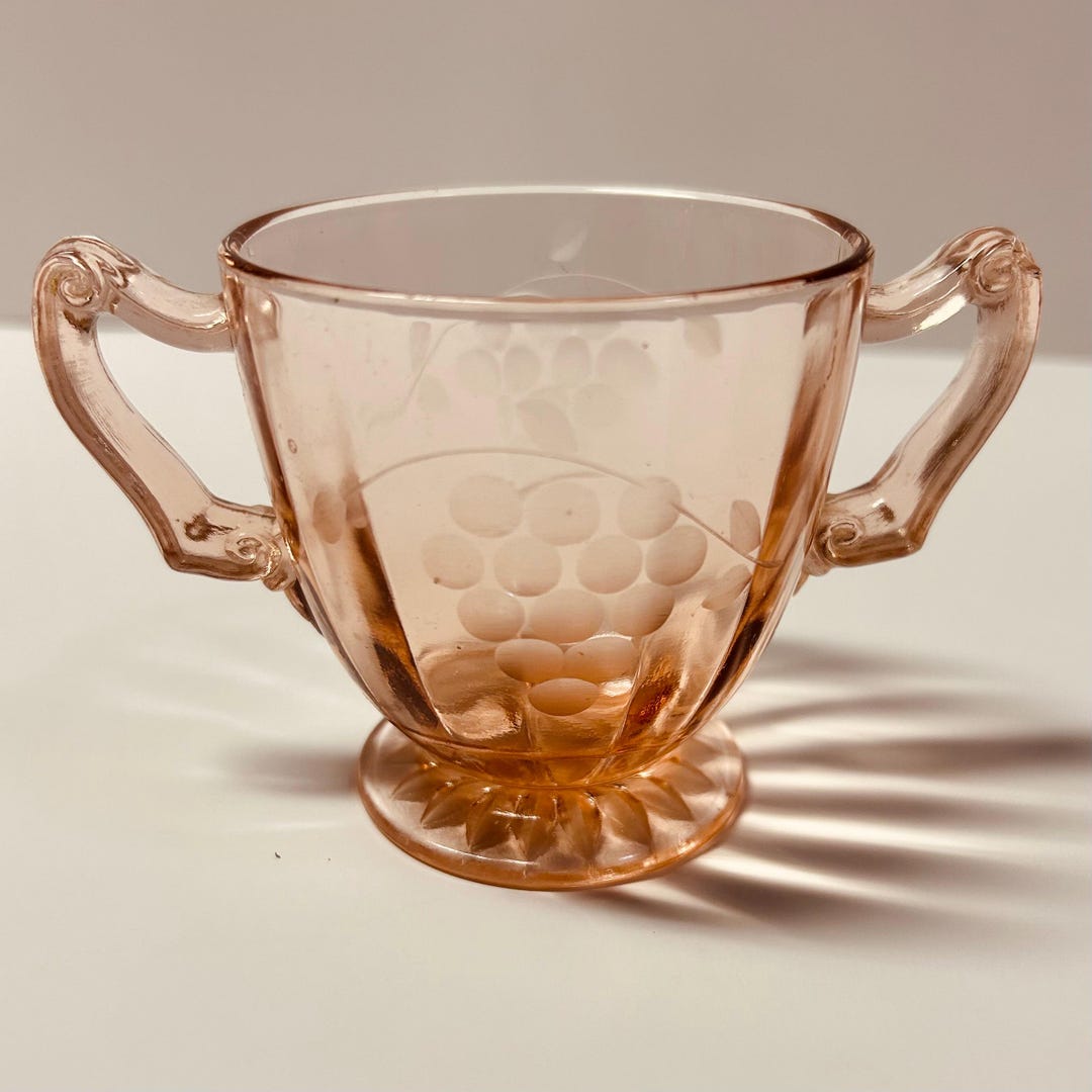Pink Depression Glass Grape Sugar Dish - Etsy