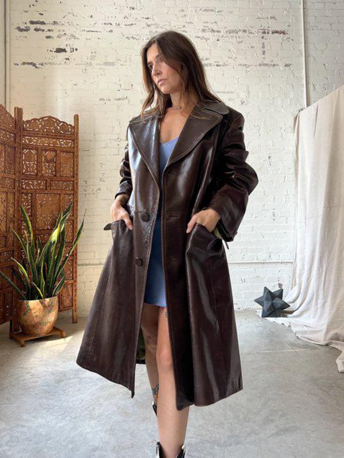 Women's Brown Leather Trench Coat Brown Classic Vintage Style Leather ...
