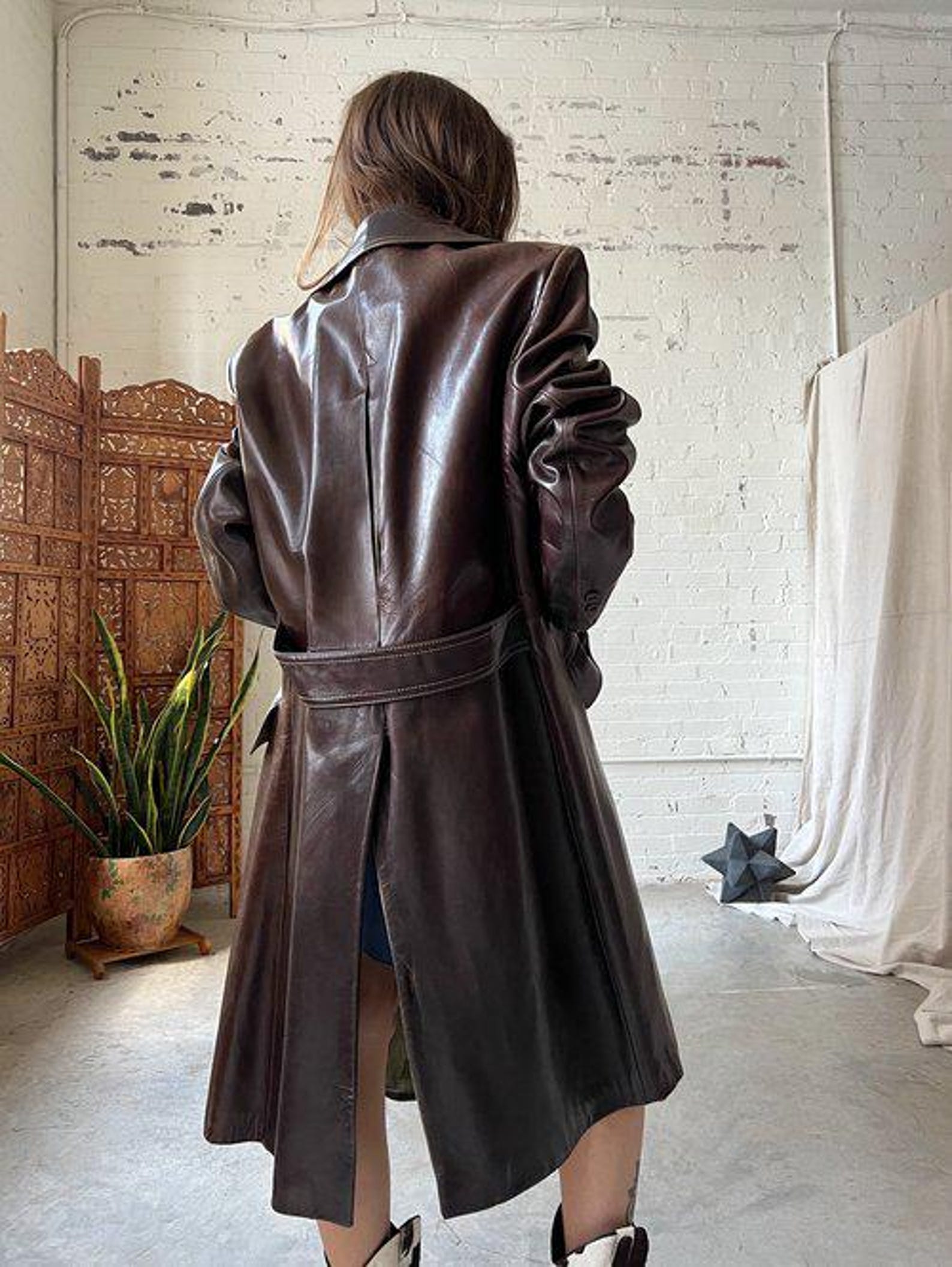 Women's Brown Leather Trench Coat | Brown Classic Vintage Style Leather ...