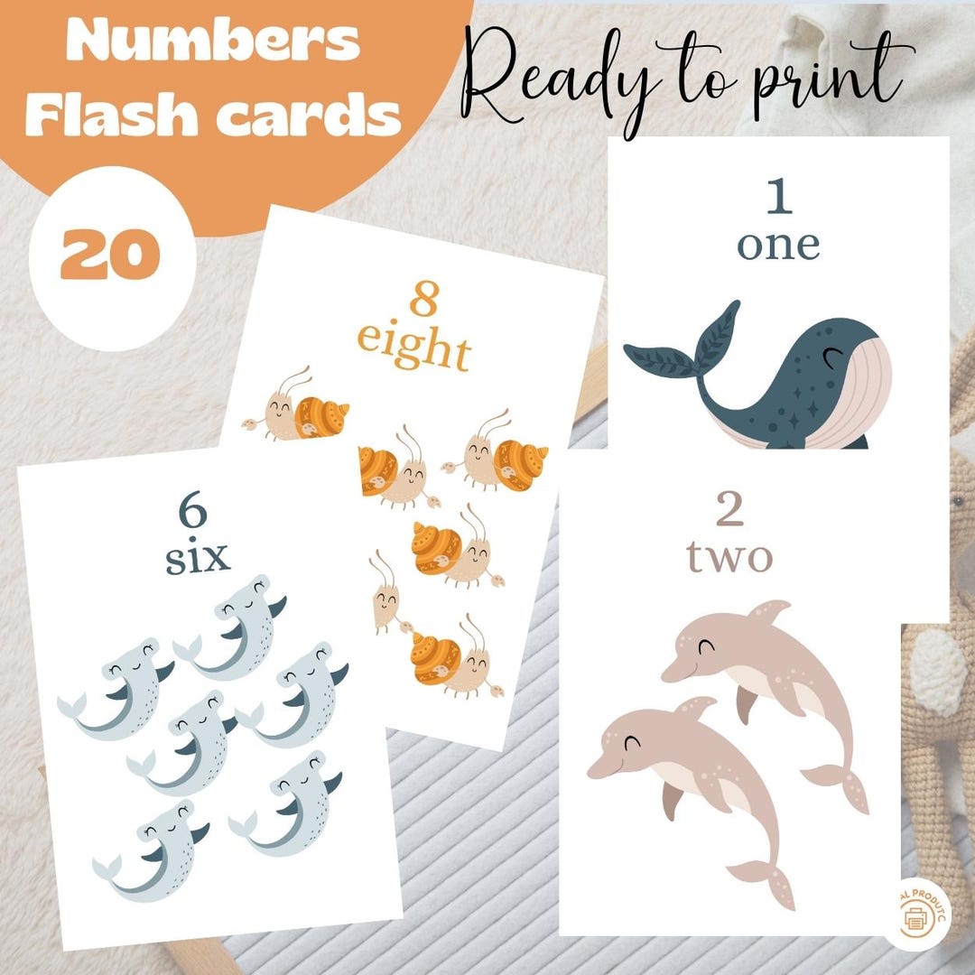Printable Number Flashcards Nautical Illustrations 1-20 for Kids ...