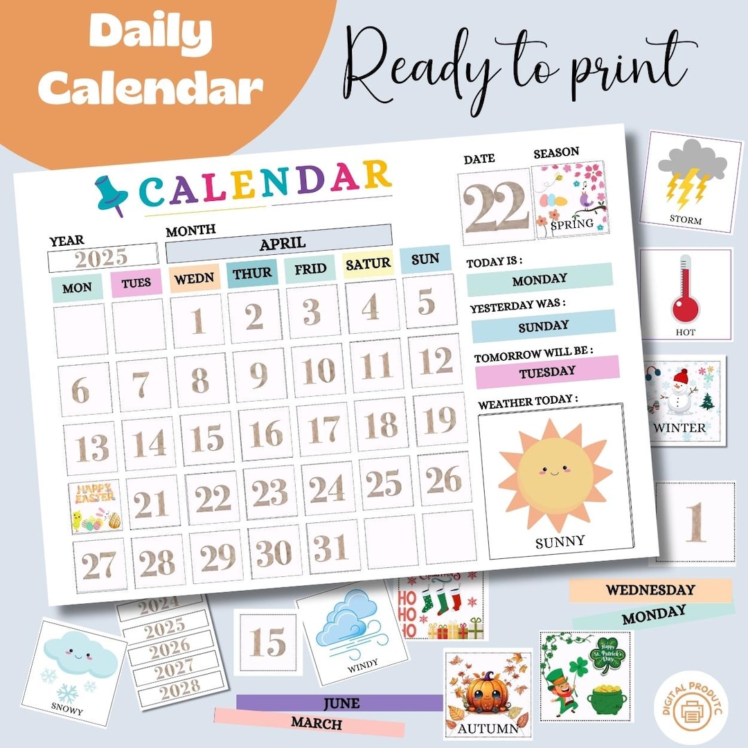 Daily Calendar Printable for Kids, Engaging Classroom & Homeschool Tool ...