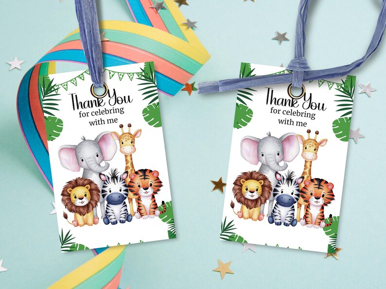 Editable Party Animals Favor Tags, Safari Zoo Animals Birthday Thank ...