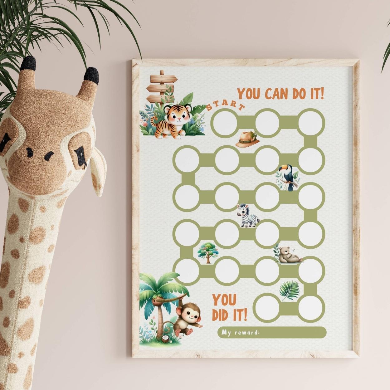 Reward Chart for Kids, Printable Reward Chart, Safari Reward Chart ...