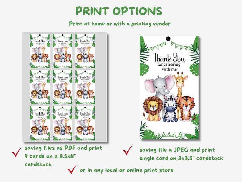 Editable Party Animals Favor Tags, Safari Zoo Animals Birthday Thank ...