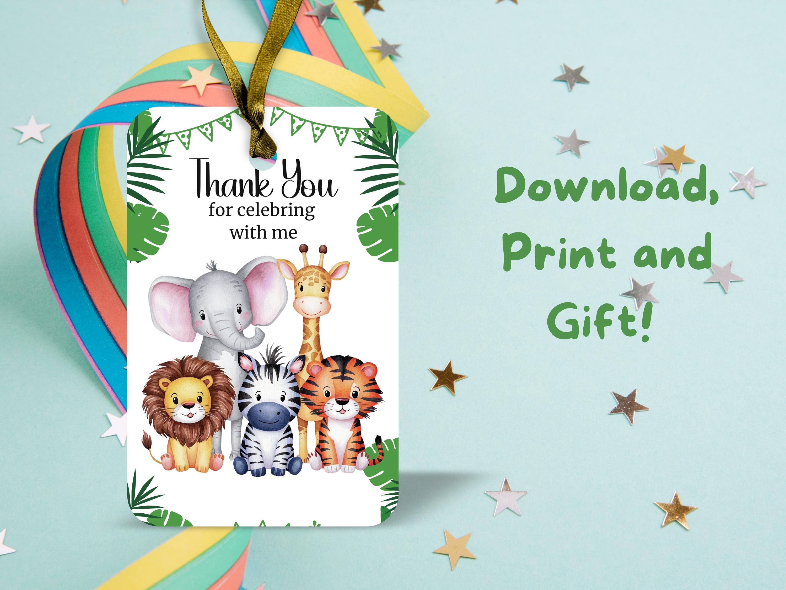 Editable Party Animals Favor Tags, Safari Zoo Animals Birthday Thank ...