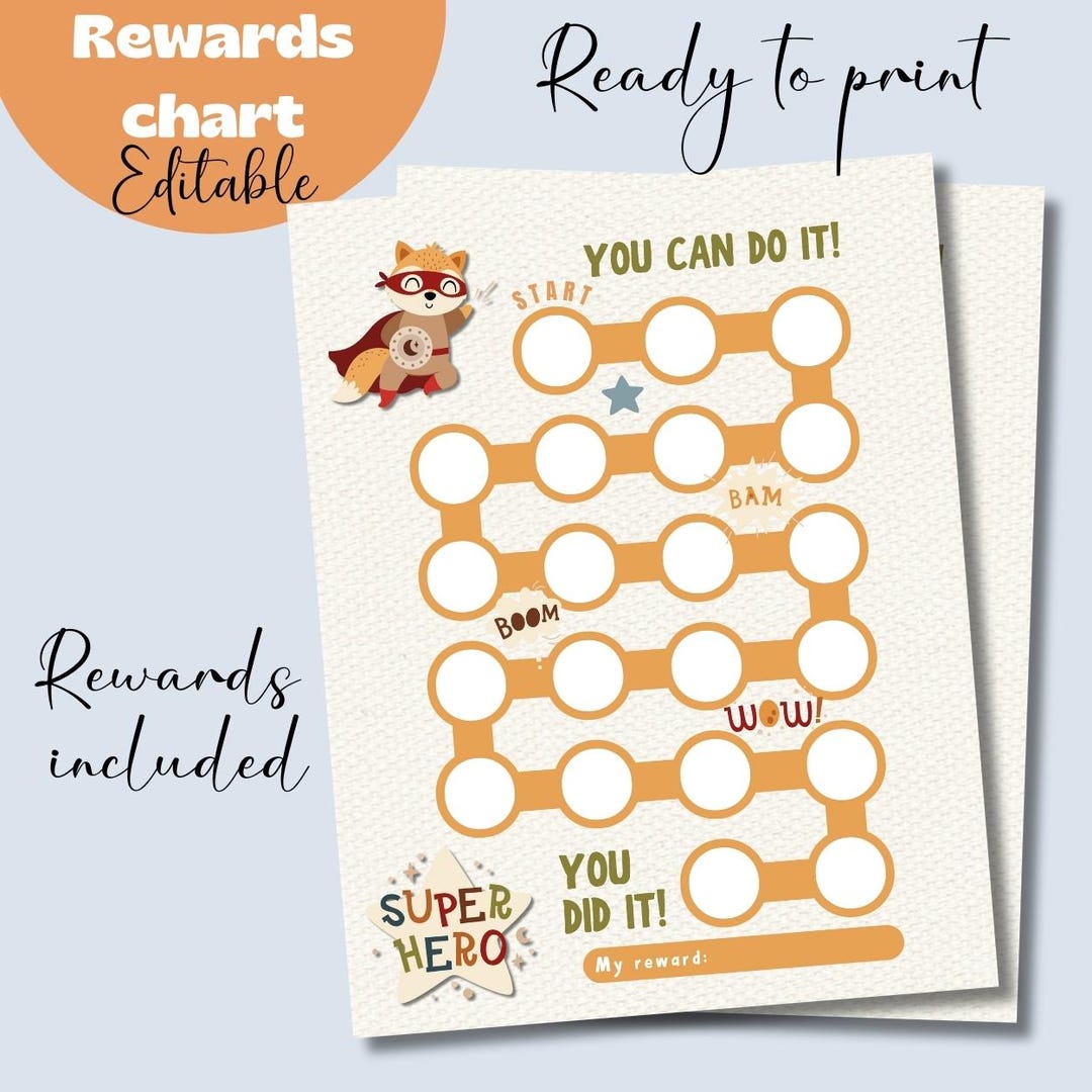 Reward Chart for Kids, Printable Reward Chart, Superhero Reward Chart ...