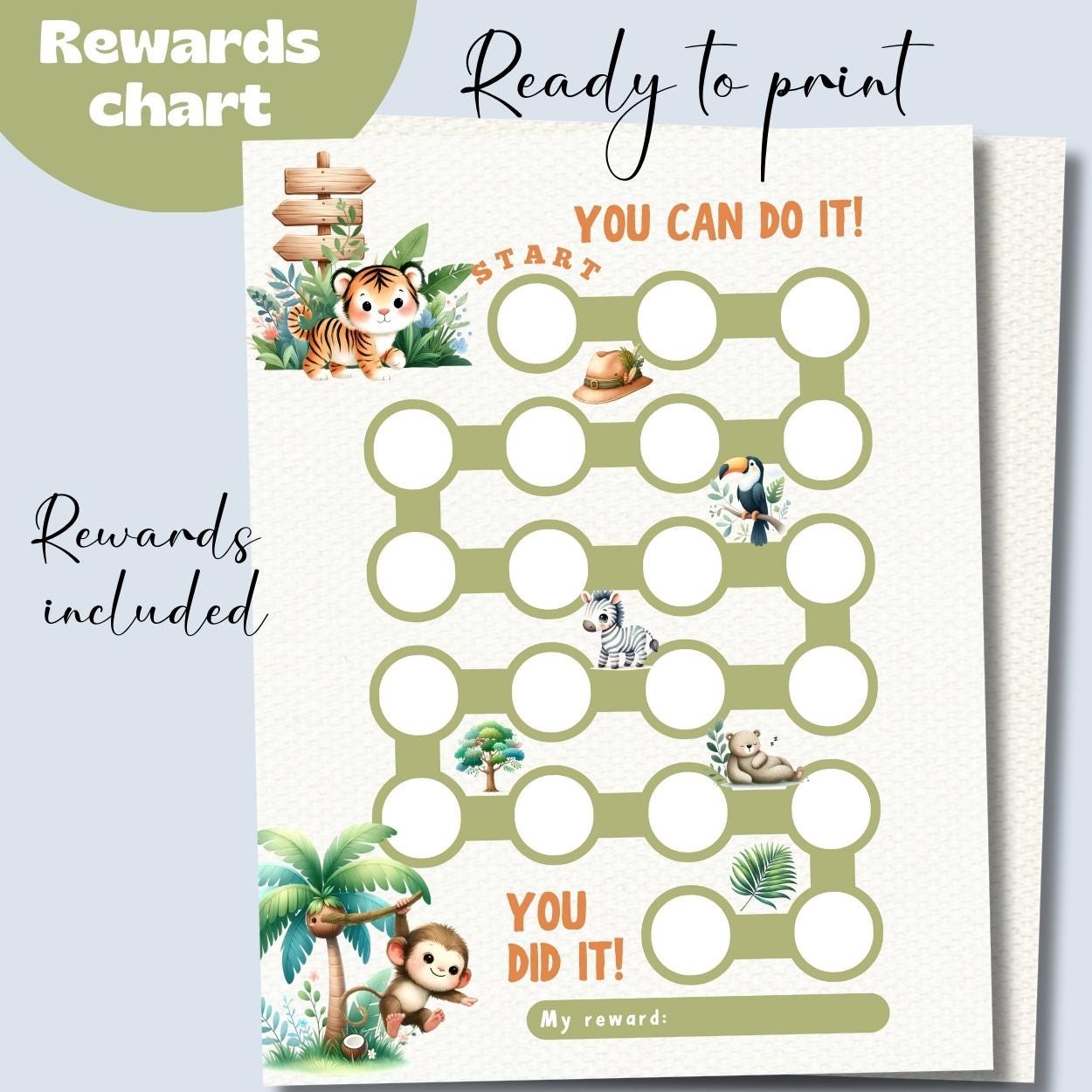 Reward Chart for Kids, Printable Reward Chart, Safari Reward Chart ...
