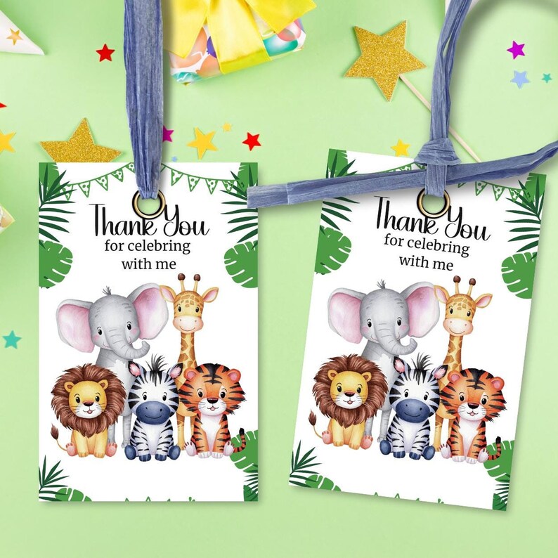 Editable Party Animals Favor Tags, Safari Zoo Animals Birthday Thank ...