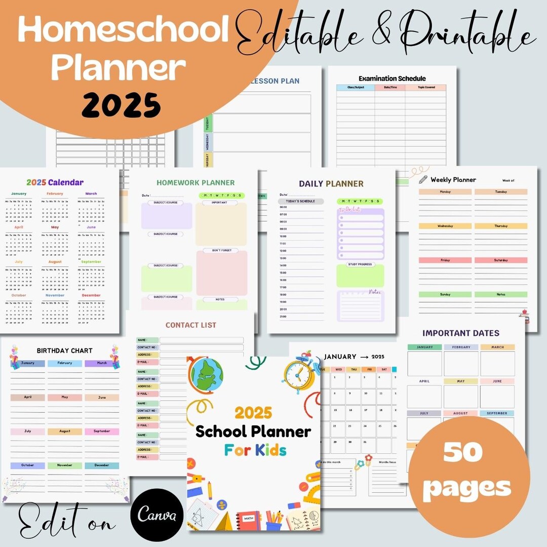 Editable Kids School Planner 2025, Fun Printable Homework Tracker ...