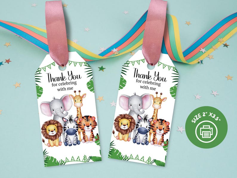 Editable Party Animals Favor Tags, Safari Zoo Animals Birthday Thank ...
