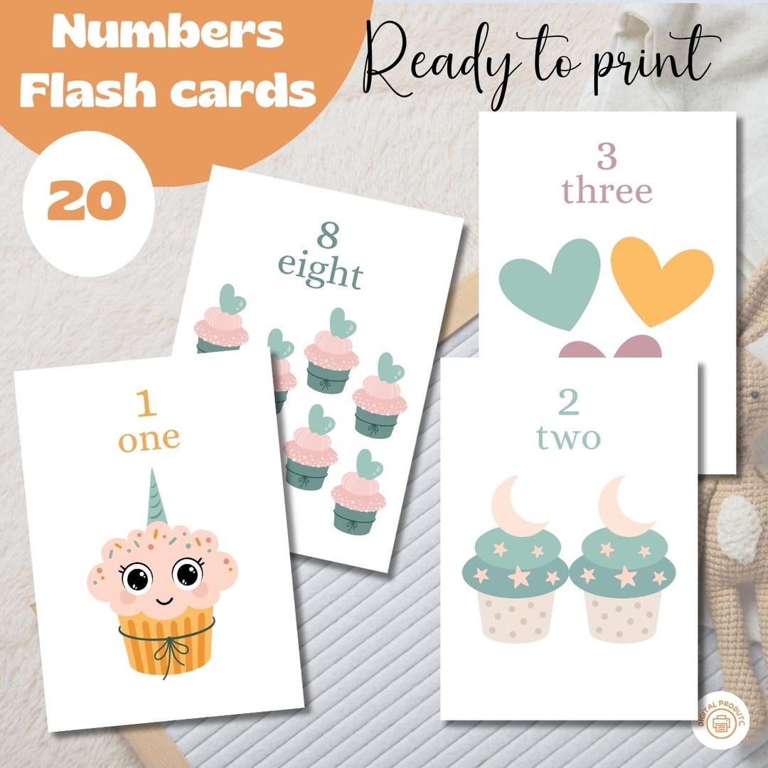 Pastel Number Flashcards 1-20 for Kids , Preschool Counting Flash Cards ...