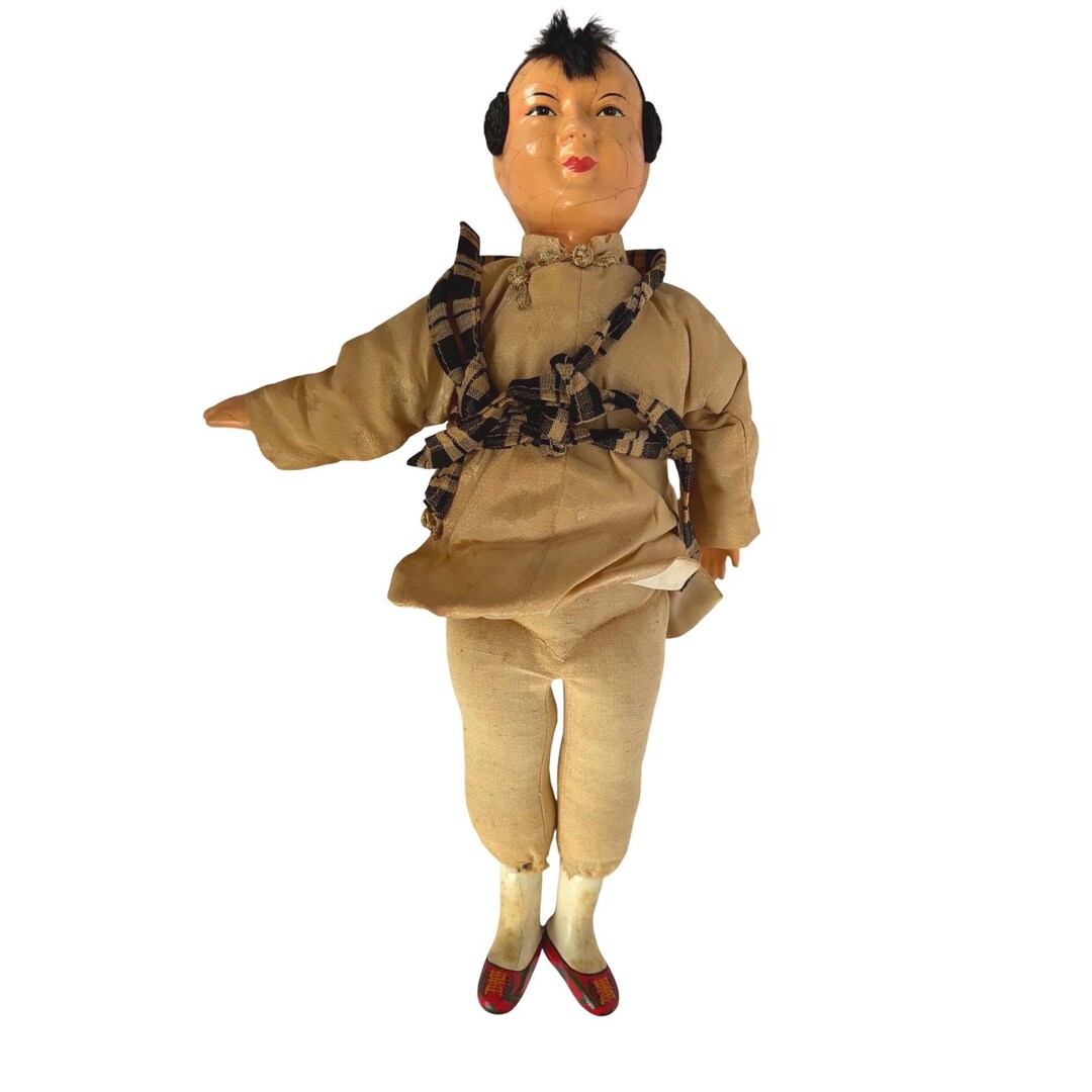 Antique Chinese Composition Doll 1920s Asian Costume Cloth Body Vintage ...