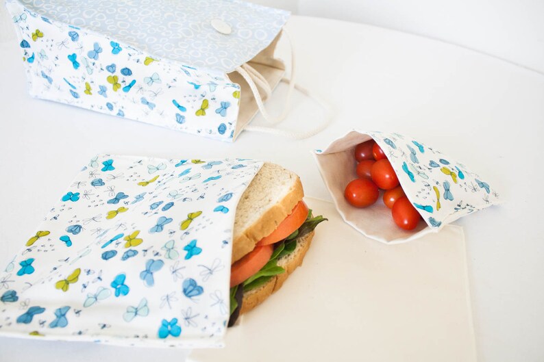 PLASTIC-FREE Blue Butterflies Sandwich and Snack Bags, Reusable ...