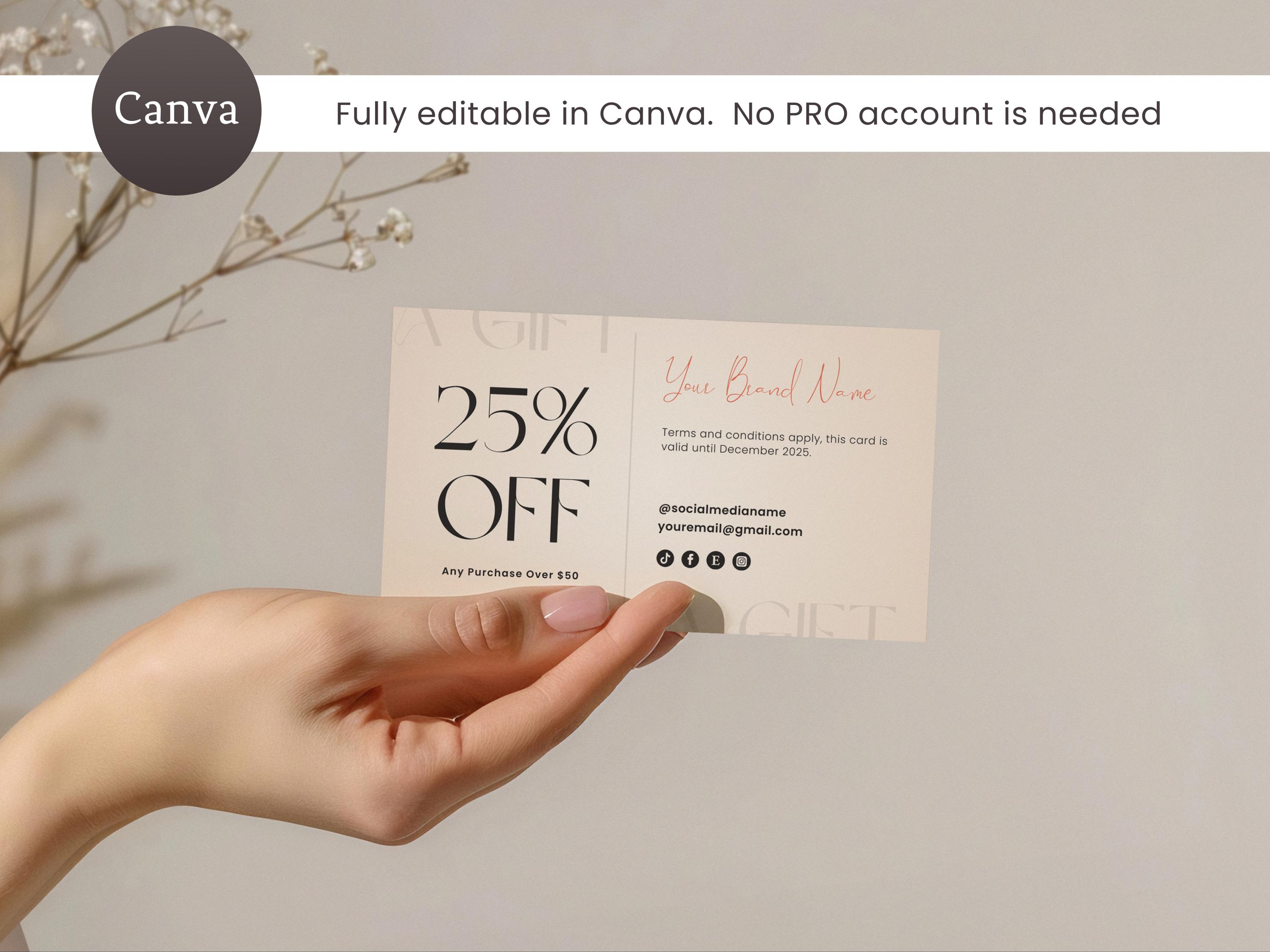 Coupon Card Template, Editable Discount Voucher, Printable Small ...