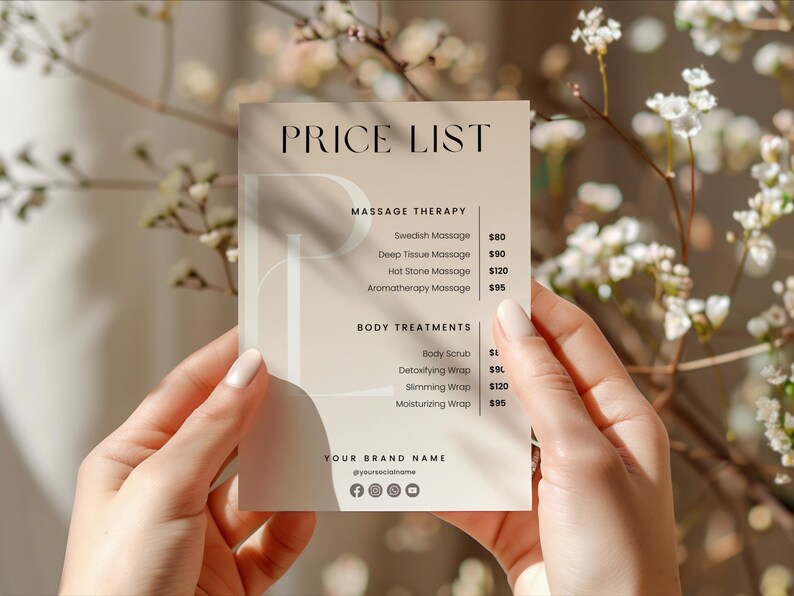 Price List Template for Small Business, Printable Salon Pricing Sheet ...