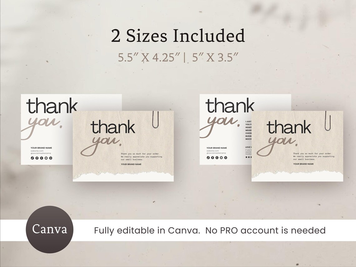 Thank You Card Editable Template for Box, Small Business Package Insert ...