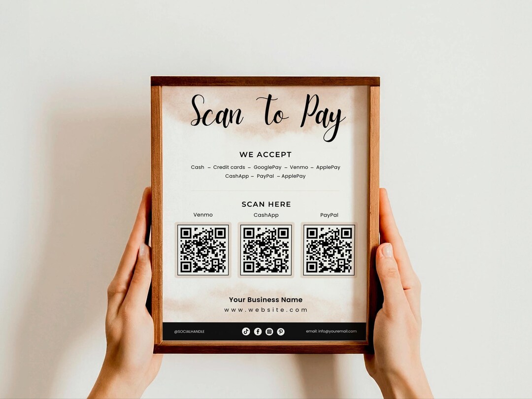 Scan to Pay Template, Editable Qr Sign for Small Business, Printable ...