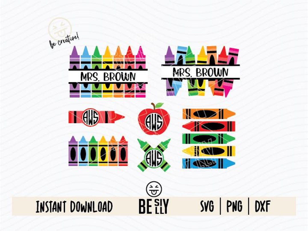 Crayons Monogram Bundle SVG File, Back to School SVG, for Silhouette ...