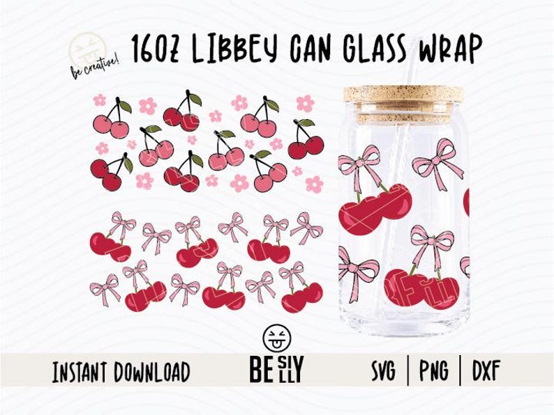 Cherries Coffee Glass Svg, Cherries, Ribbon Svg, Cherry Bows, Glass Can ...