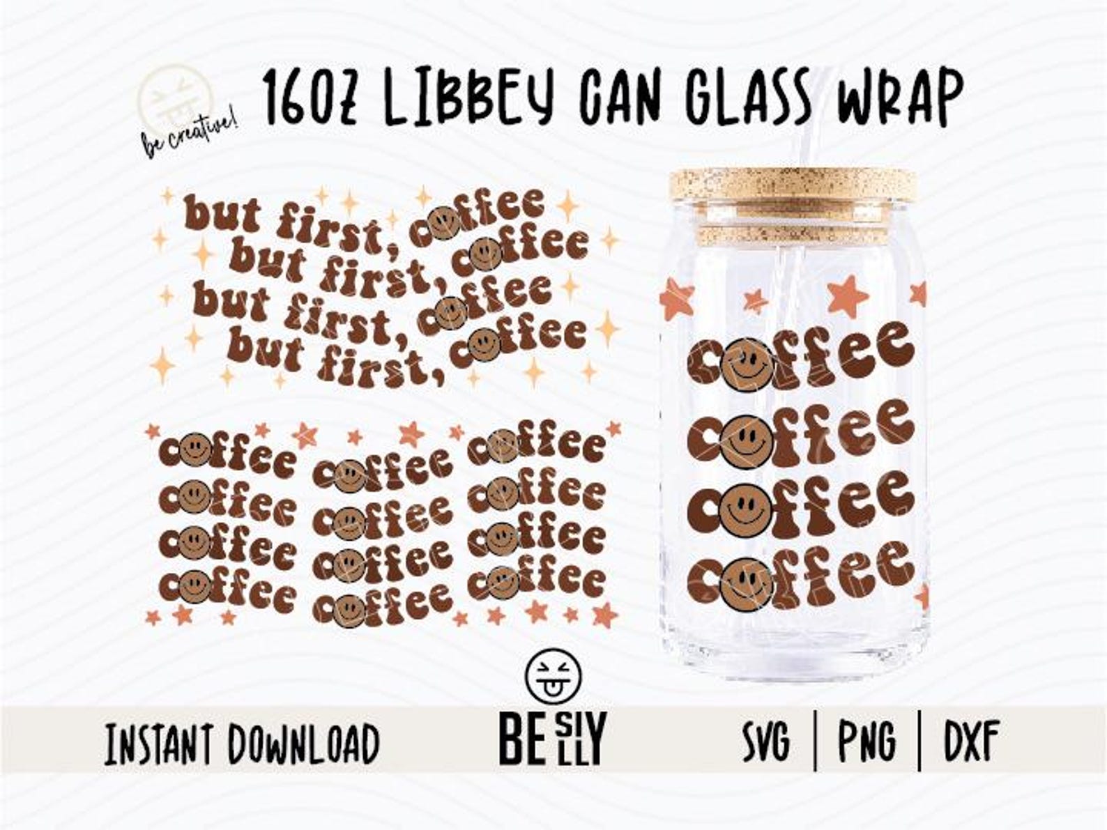 But First Coffee Libbey Glass 16oz Svg Wrap, Coffee Please Svg, Retro ...