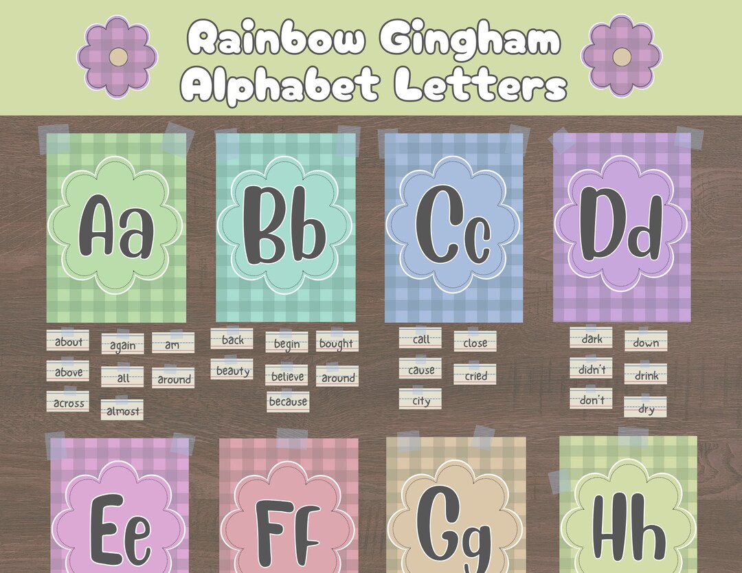 Rainbow Gingham Alphabet Bulletin Board Letter Posters for the ...