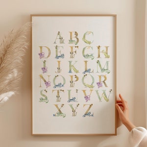 Neutral Cats Alphabet Digital Wall Art Poster, Cat ABC Watercolor ...