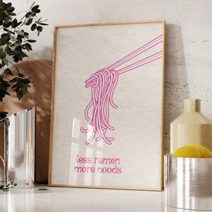 Funny Pink Noodle Digital Wall Art Print, Aesthetic Chopsticks Poster ...