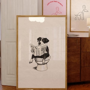 Funny Bathroom Digital Wall Art Print, Cute Dog Pooping Bathroom Poster ...