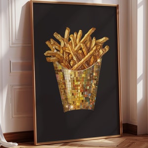 French Fries Disco Glam Art Print, Fast Food Poster, Trendy Kitchen ...