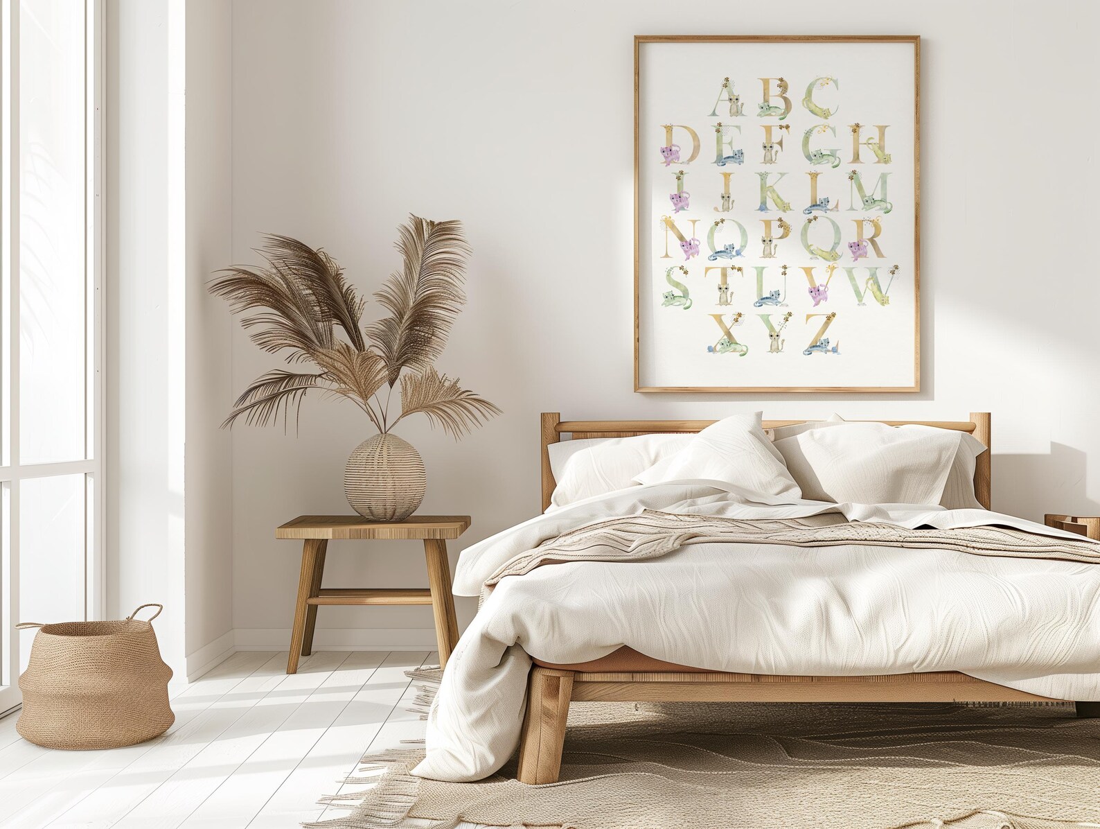 Neutral Cats Alphabet Digital Wall Art Poster, Cat ABC Watercolor ...