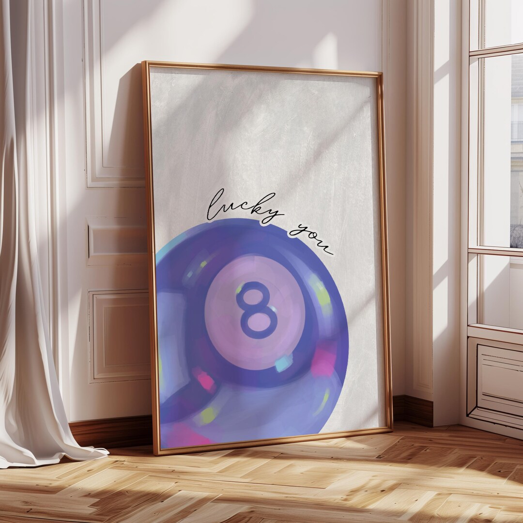 Lucky You 8 Ball Digital Wall Art Print, Pool Balls Art Poster, Trendy ...