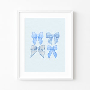 Preppy Blue Coquette Bow Digital Wall Art Print, Coquette Room Decor ...