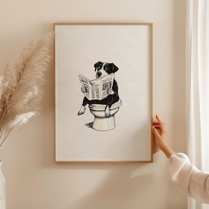 Funny Bathroom Digital Wall Art Print, Cute Dog Pooping Bathroom Poster ...