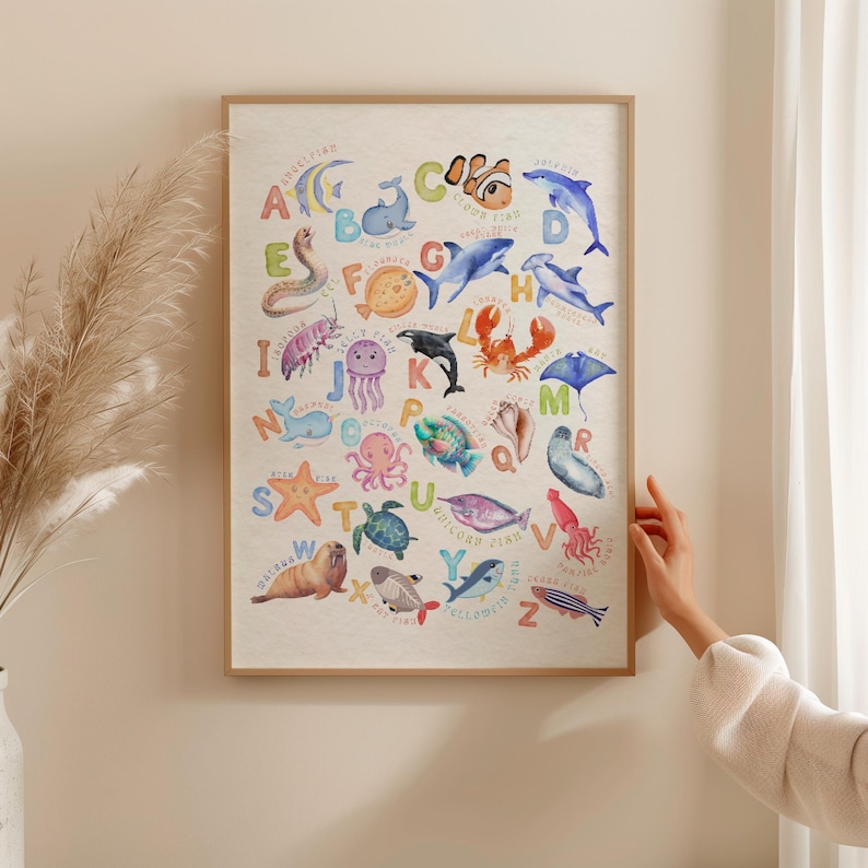 Sea Animals Alphabet Digital Wall Art Print, Ocean Animal Alphabet ...
