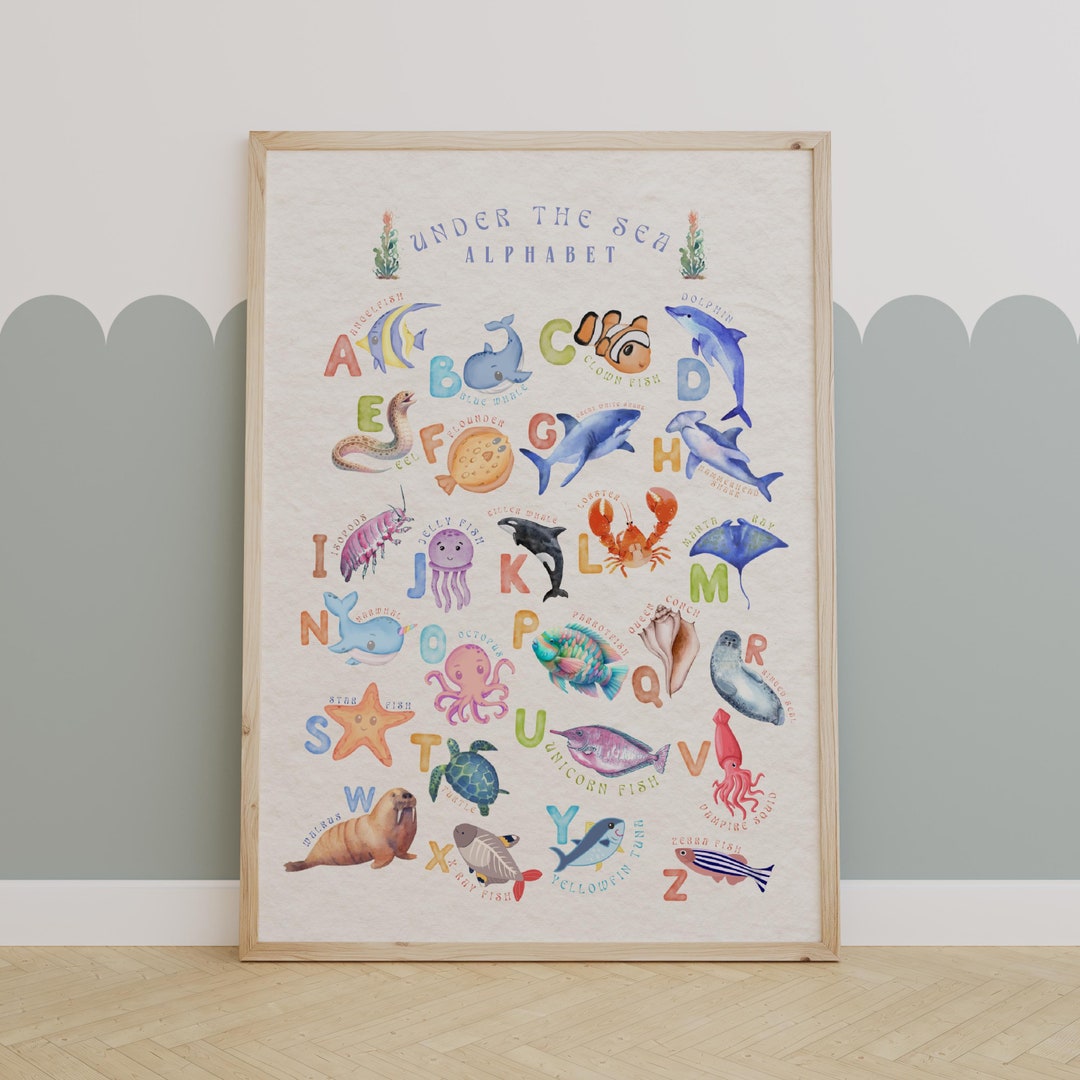 Sea Animal Alphabet Digital Wall Art Print, Ocean Animal Alphabet ...