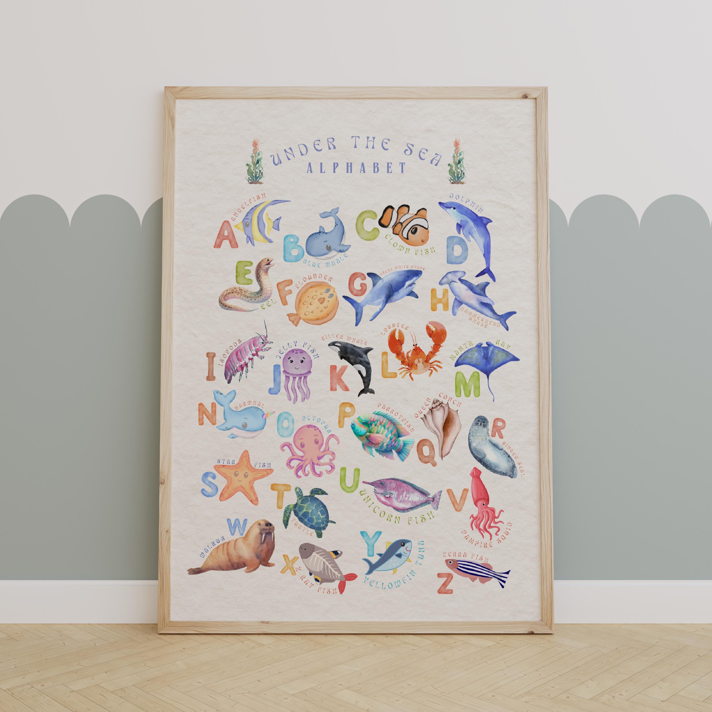 Sea Animal Alphabet Digital Wall Art Print, Ocean Animal Alphabet ...