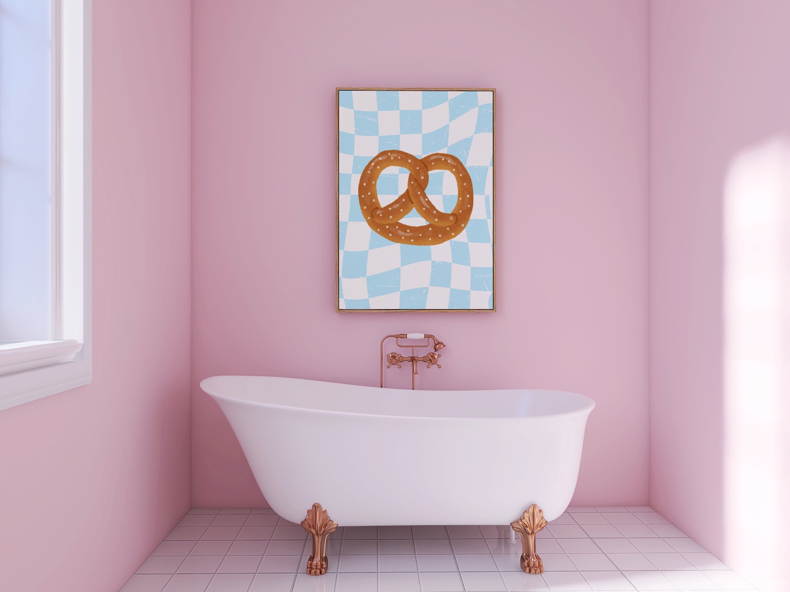Blue and White Checkered Pretzel Wall Art Digital Print, Retro Soft ...