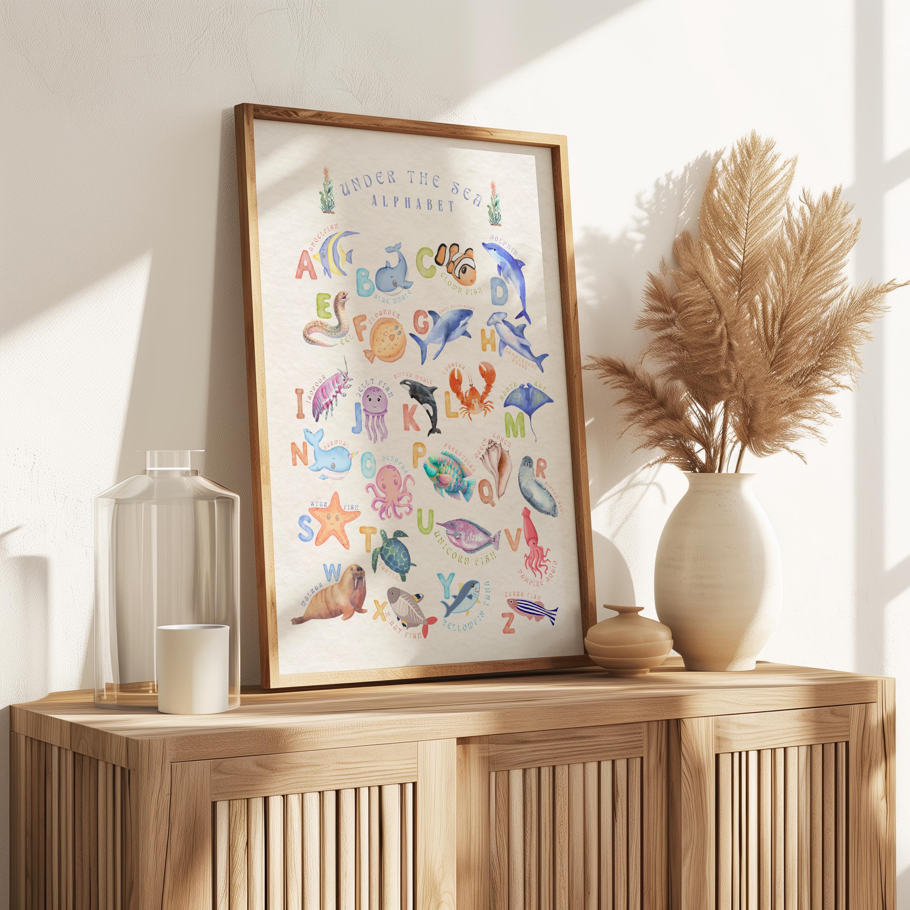 Sea Animal Alphabet Digital Wall Art Print, Ocean Animal Alphabet ...