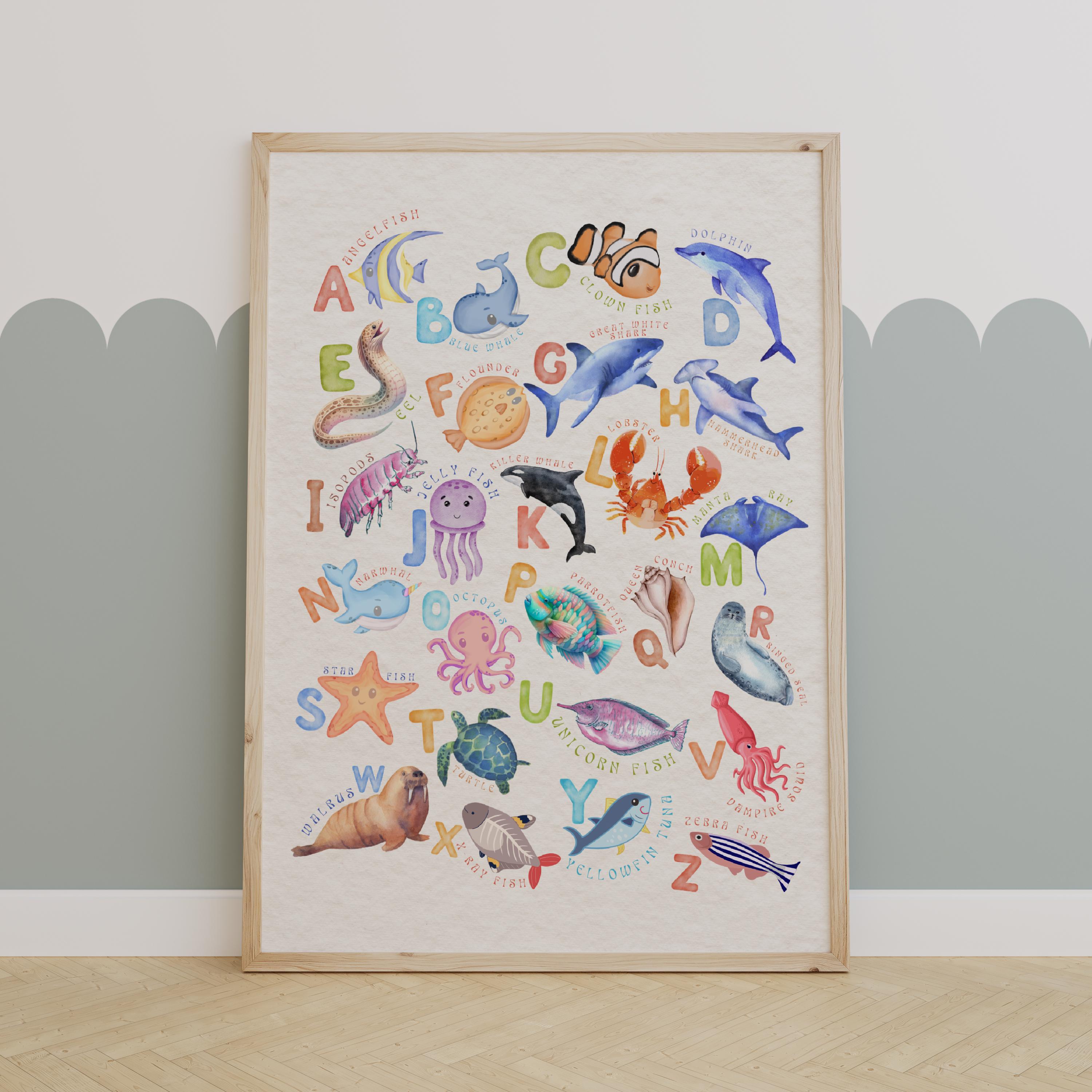 Sea Animals Alphabet Digital Wall Art Print, Ocean Animal Alphabet ...
